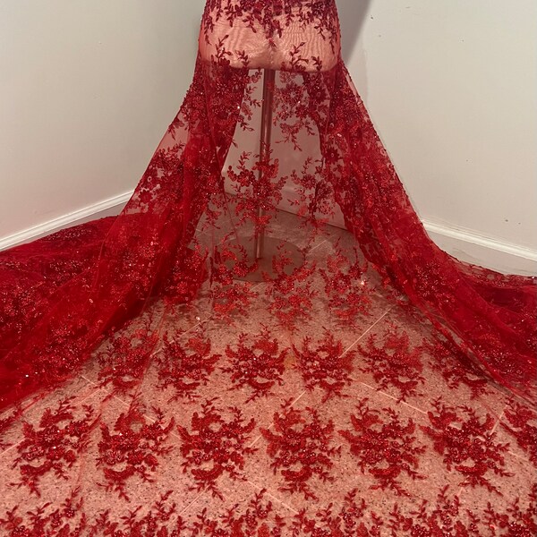 Red Lace Fabric - Etsy