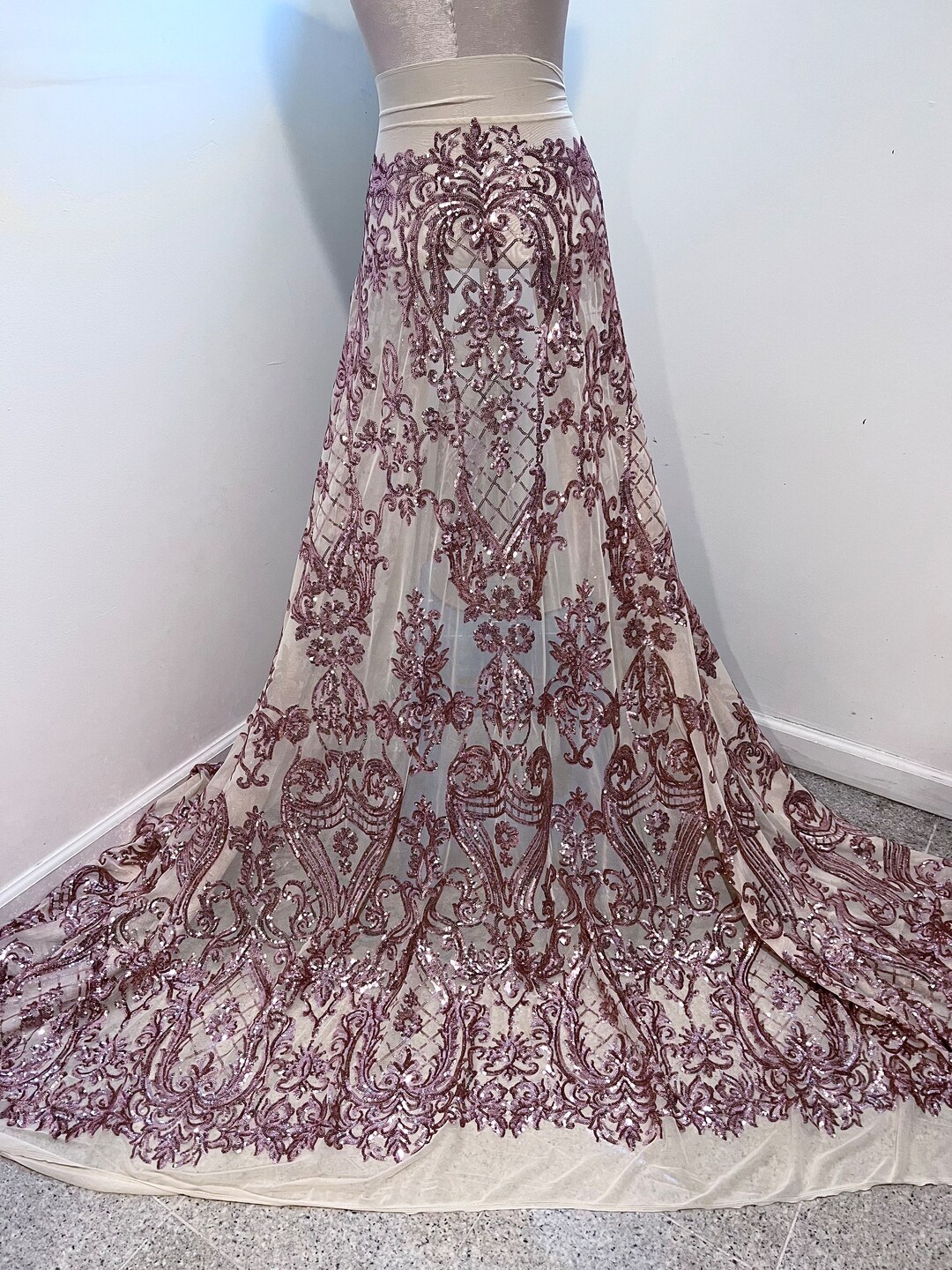 Rose Gold 4way Stretch Sequins Lace Mesh Fabric 50” With Sold by the ...