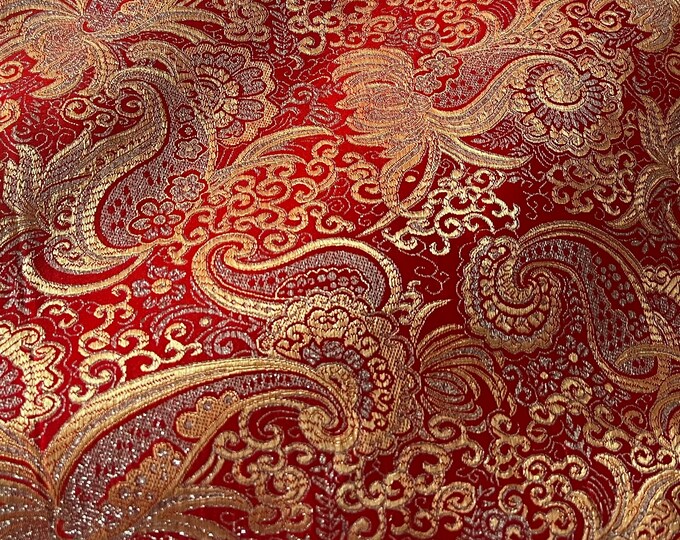 RED GOLD SILVER Metallic Paisley Brocade Fabric 54” Width Sold by the ...
