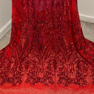 RED 4way Stretch Sequins Lace Mesh Fabric 50” Width Sold by the Yard - Etsy