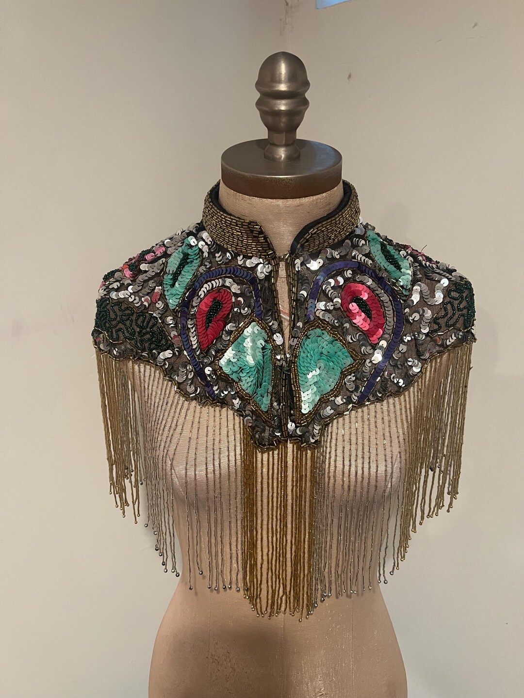 Sequin Fringe Collar: Beaded Embroidery Applique, Bridal Shawl - Etsy