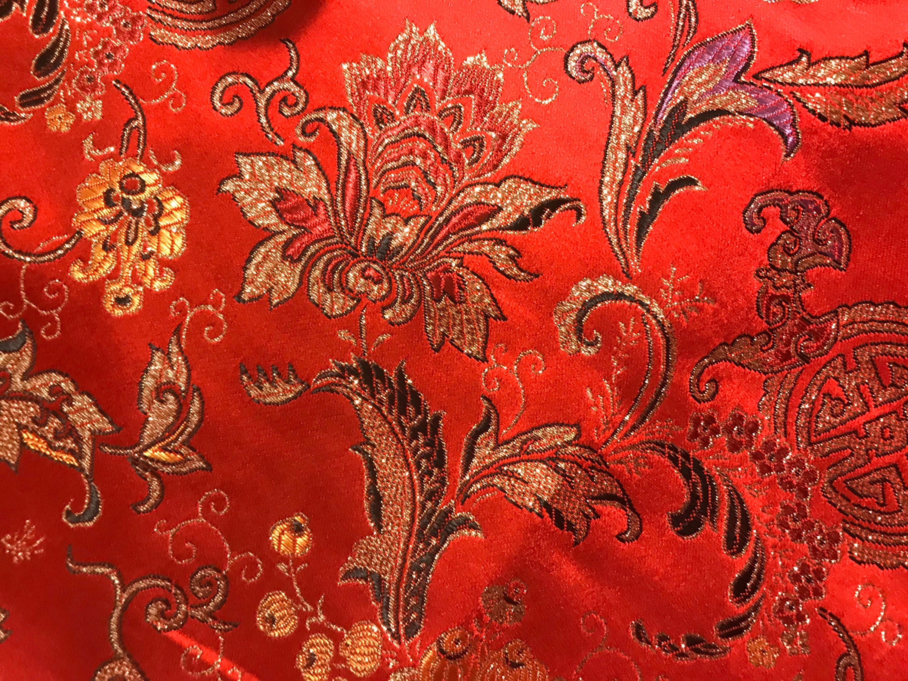 Red Multicolor Floral Metallic Brocade Fabric 60 Width Sold - Etsy