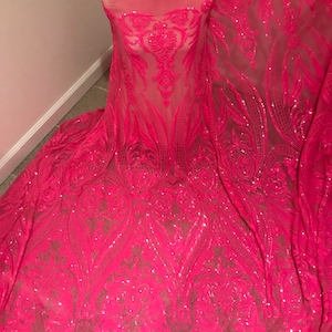 Neon Pink 4way Stretch Embroidery Sequins Lace Fabric 50 - Etsy