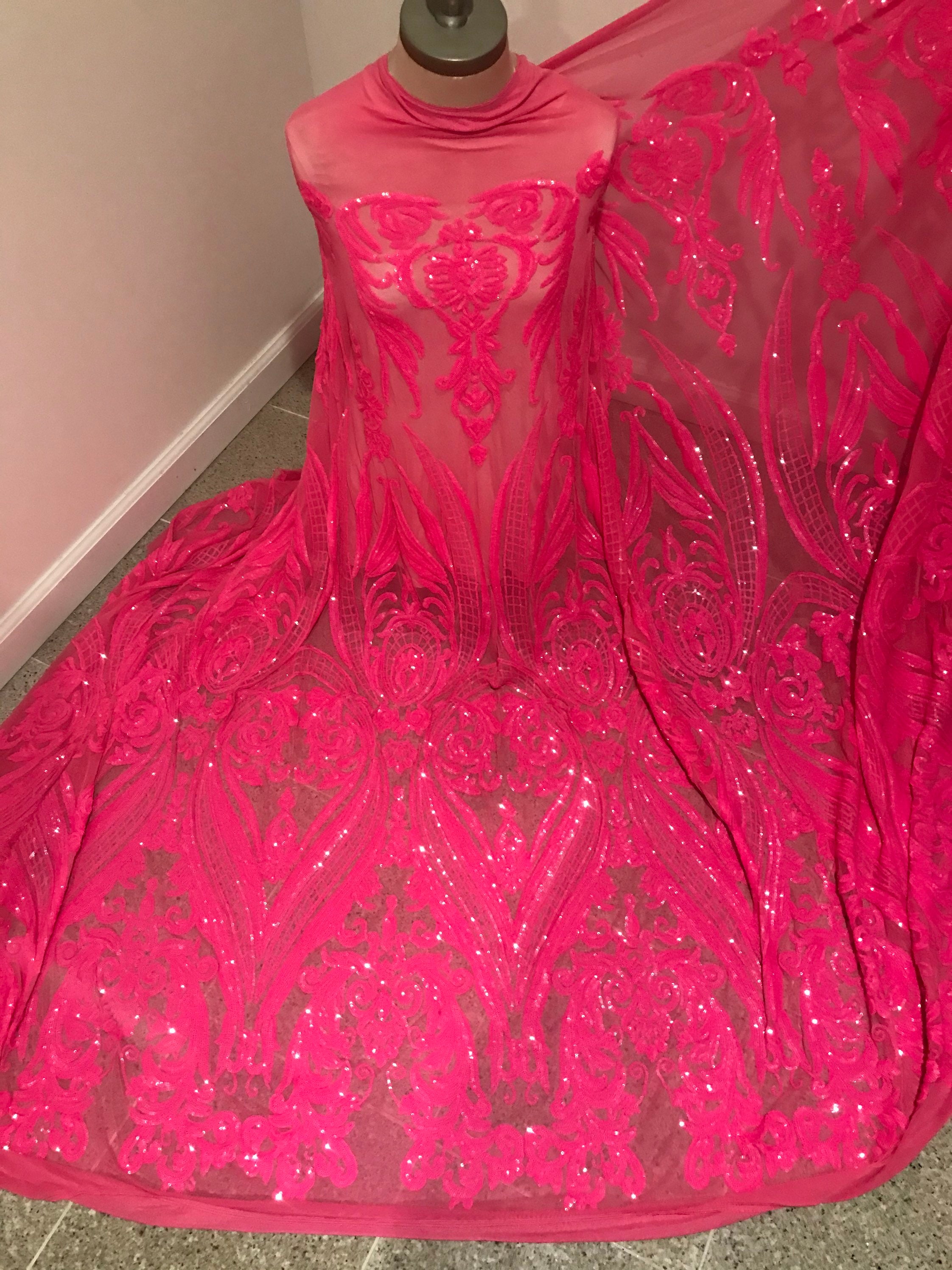 Neon Pink 4way Stretch Embroidery Sequins Lace Fabric 50 - Etsy