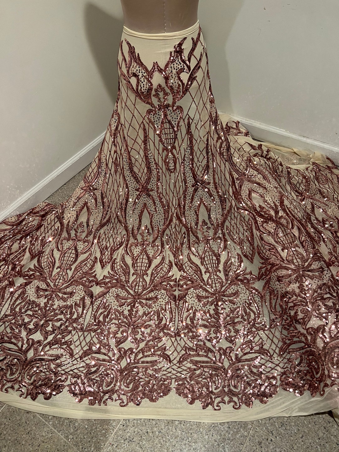 Rose Gold 4way Stretch Embroidery Sequins Lace Fabric 50 “ Width Sold ...
