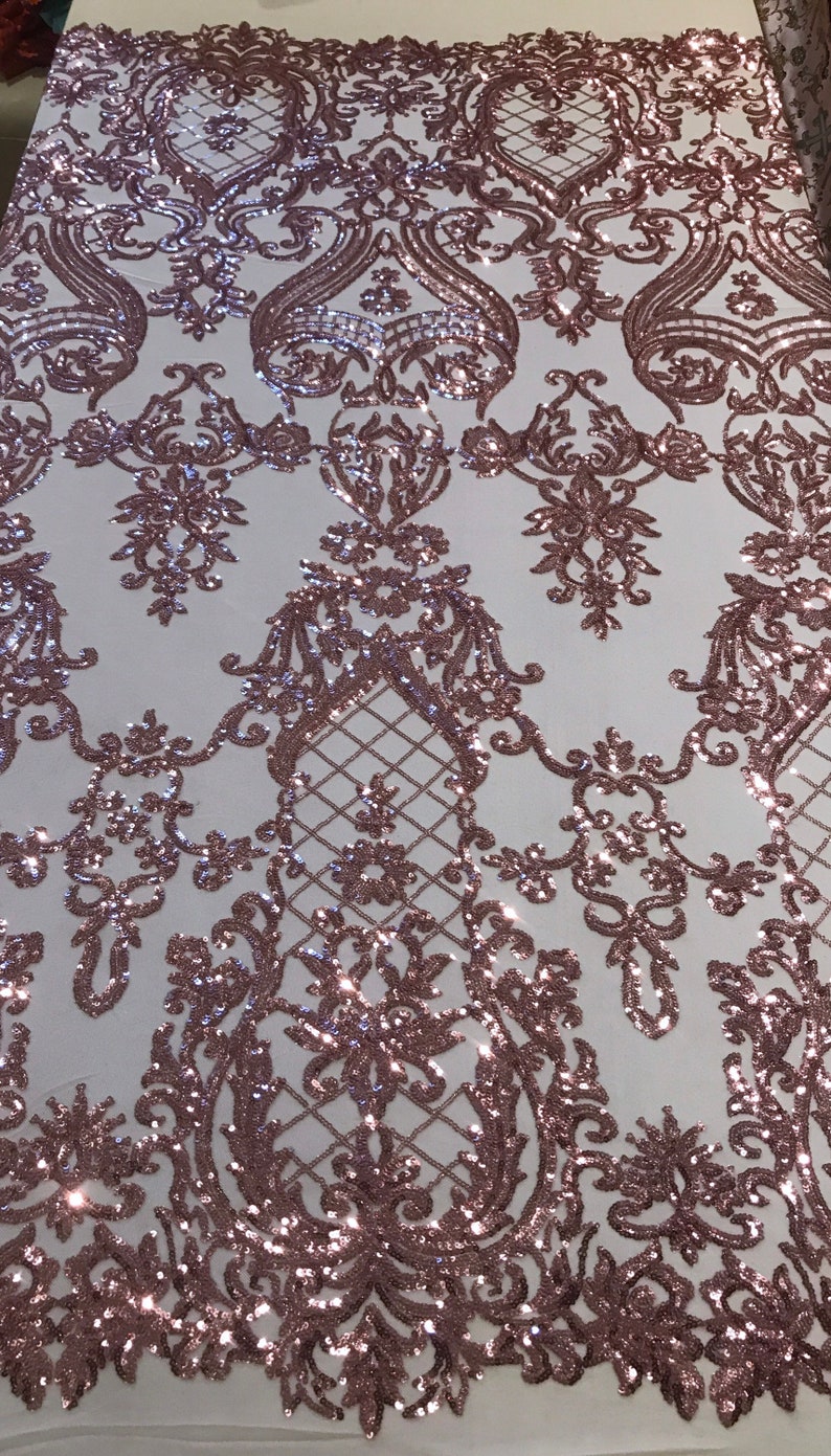 Rose Gold 4way Stretch Sequins Lace Mesh Fabric 50 With Sold | Etsy