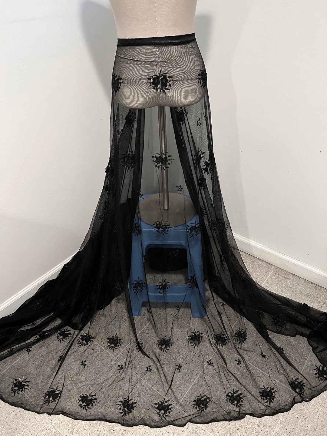 BLACK 1way Stretch Embroidery Bridal Mesh Lace Fabric 50” Width Sold by ...