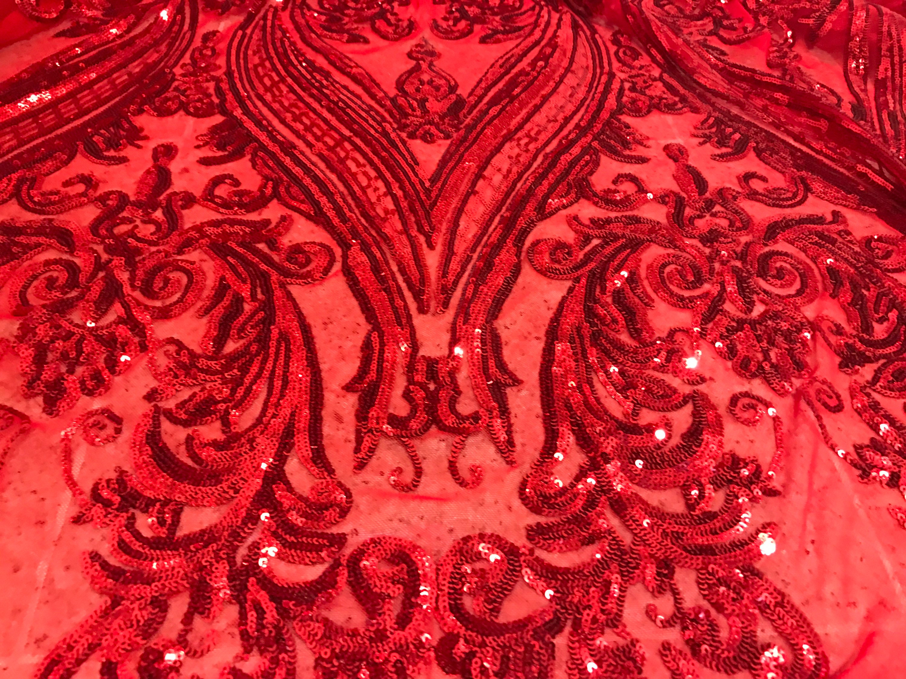 RED 4way Stretch Sequins Lace Mesh Fabric 50 Width 1 Yard - Etsy