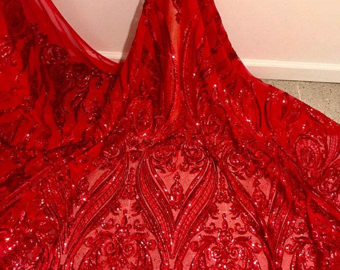 RED 4way Stretch Sequins Lace Mesh Fabric 50 Width 1 Yard - Etsy