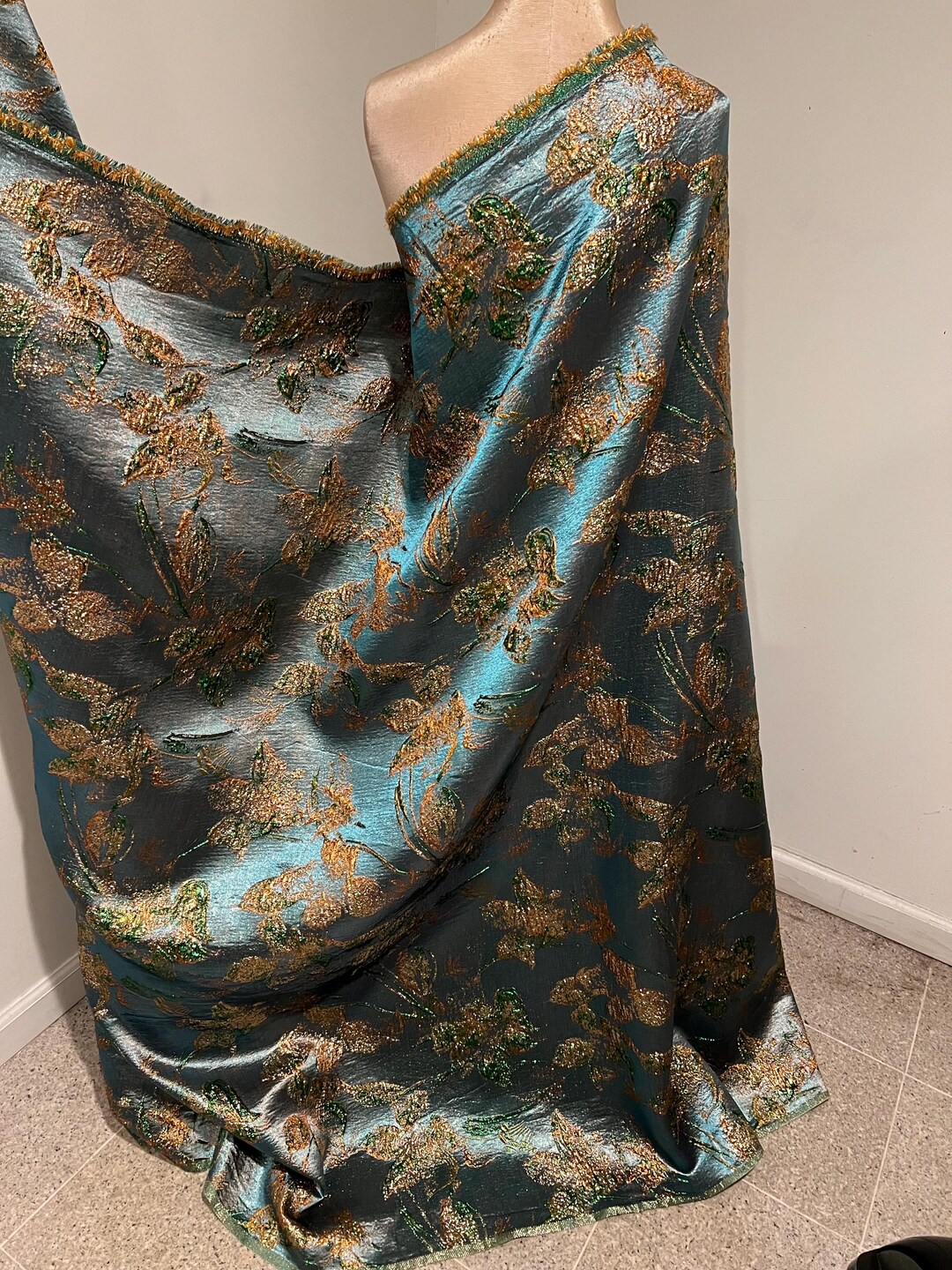 Blue Copper Green Floral Metallic Brocade Fabric 58” Width Sold by Yard ...