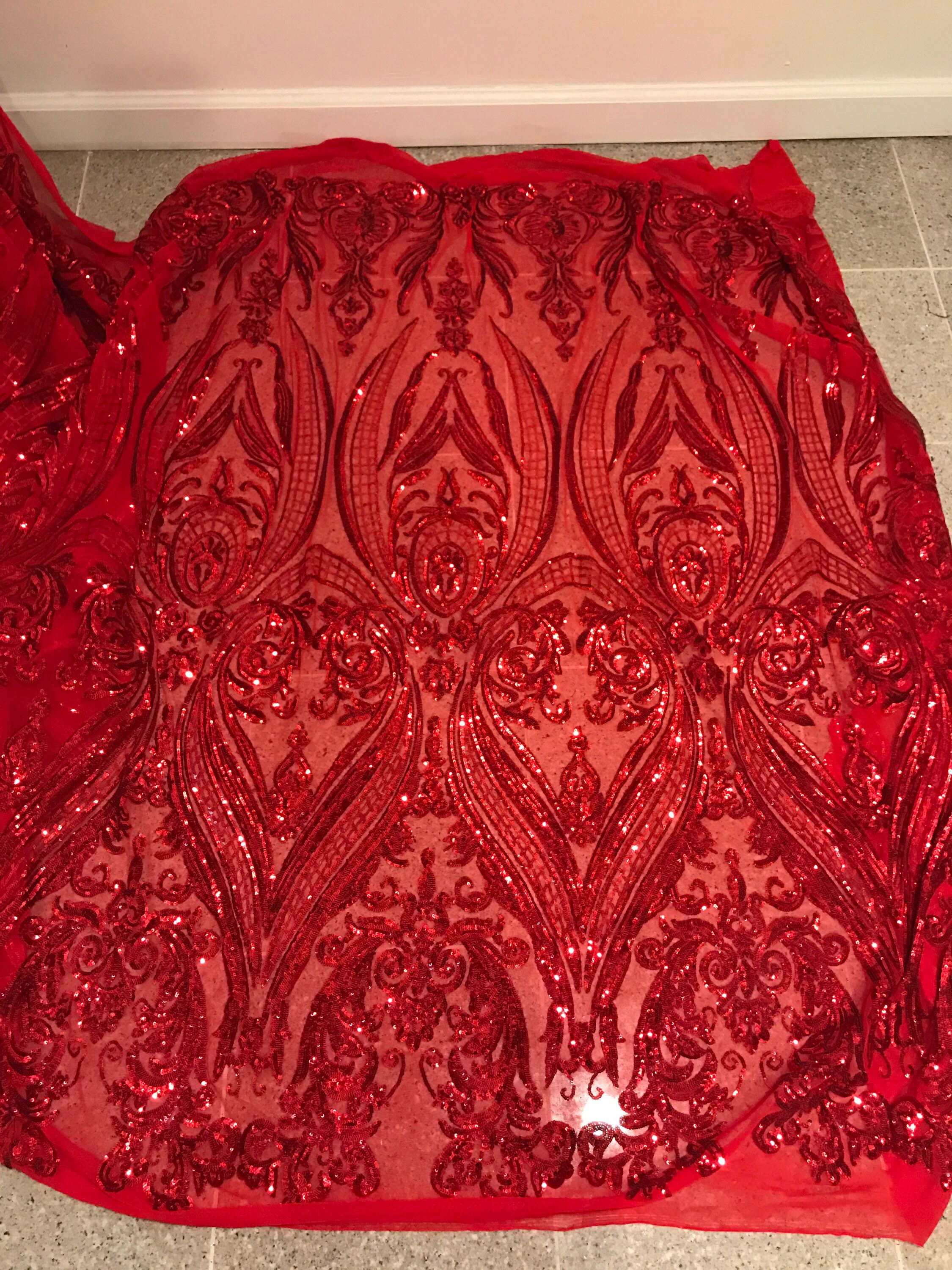 RED 4way Stretch Sequins Lace Mesh Fabric 50” Width Sold by the Yard - Etsy