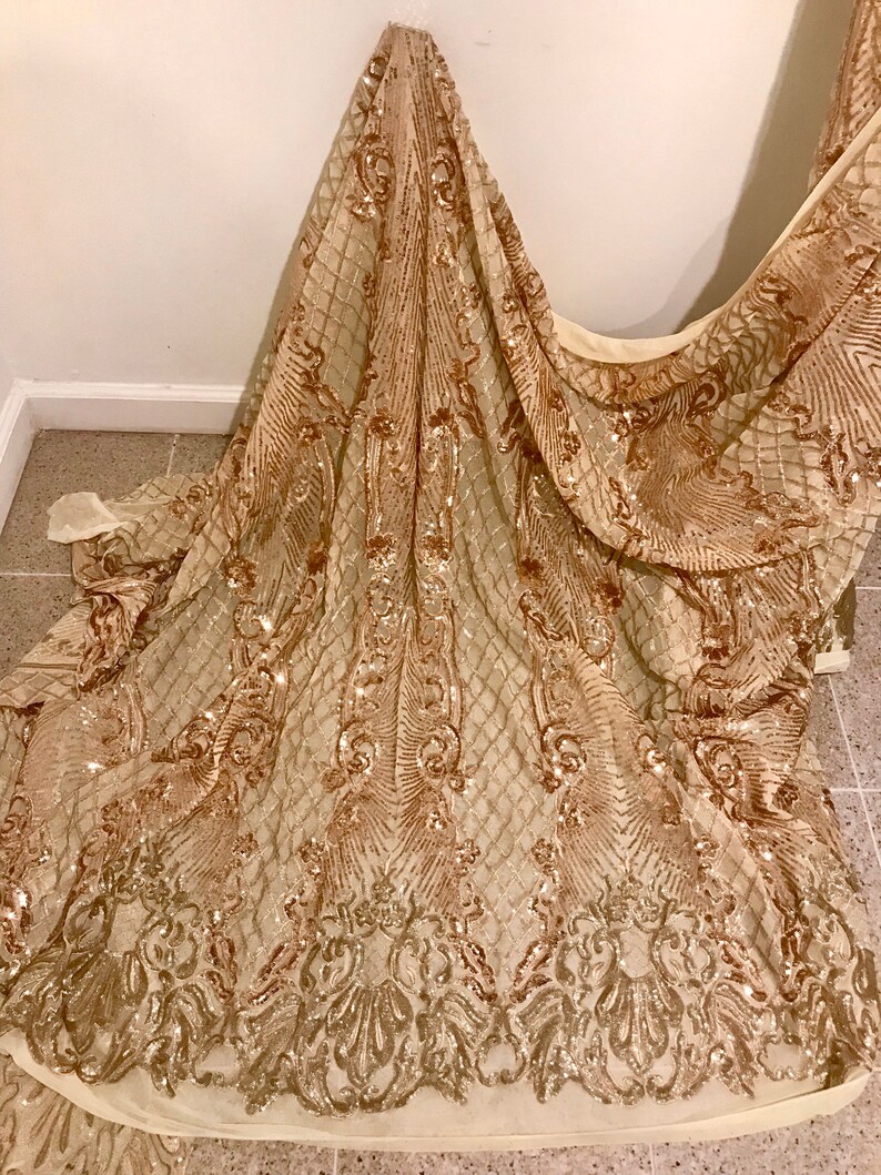 Gold 4way stretch sequins embroidery lace mesh fabric 50 | Etsy