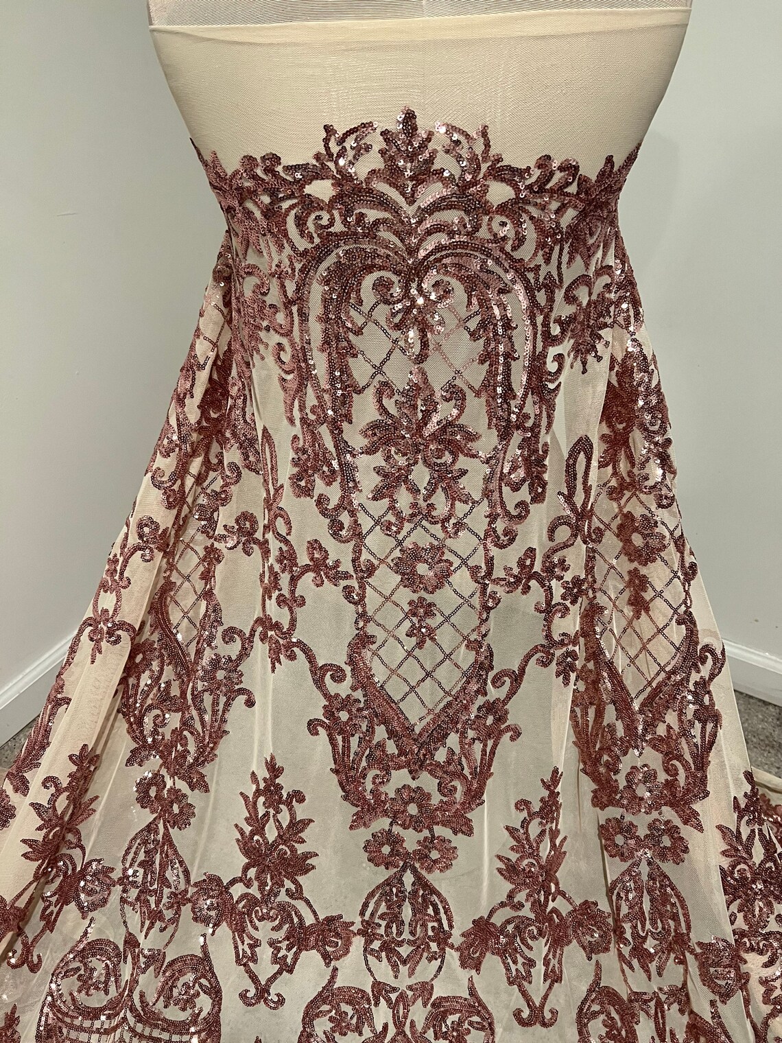 Rose Gold 4way Stretch Sequins Lace Mesh Fabric 50 With Sold - Etsy