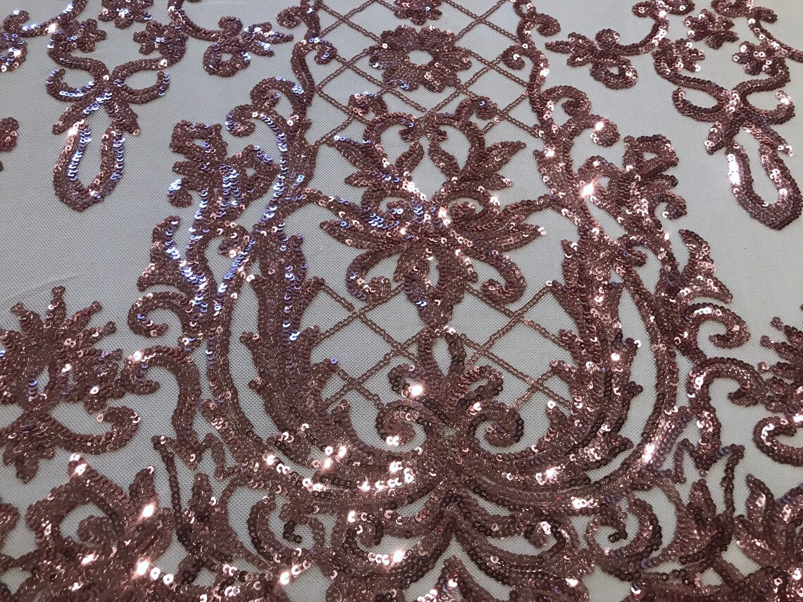 Rose Gold 4way Stretch Sequins Lace Mesh Fabric 50 With Sold | Etsy