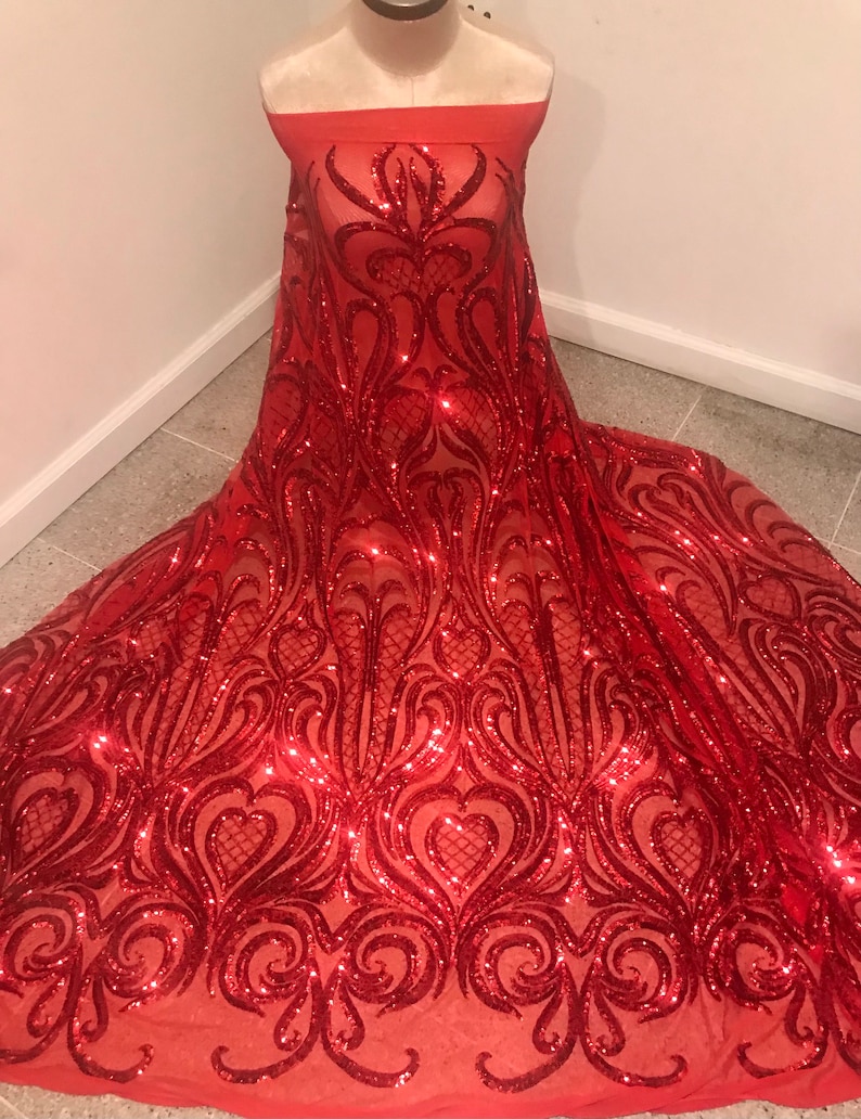 RED 4way Stretch Sequins Lace Mesh Fabric 50” Width Sold by the Yard - Etsy