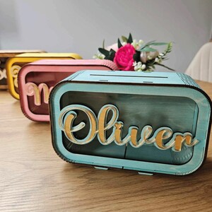 Personalized Money Bank, Custom Piggy Bank, Wooden Kids Money Box With ...