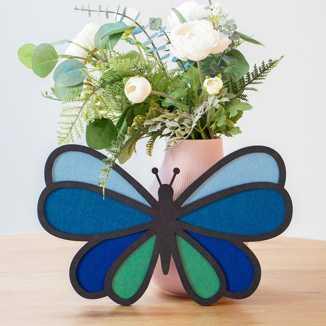 Blue Butterfly Wall Art, Nature Wall Art, Flower Home Decor ...