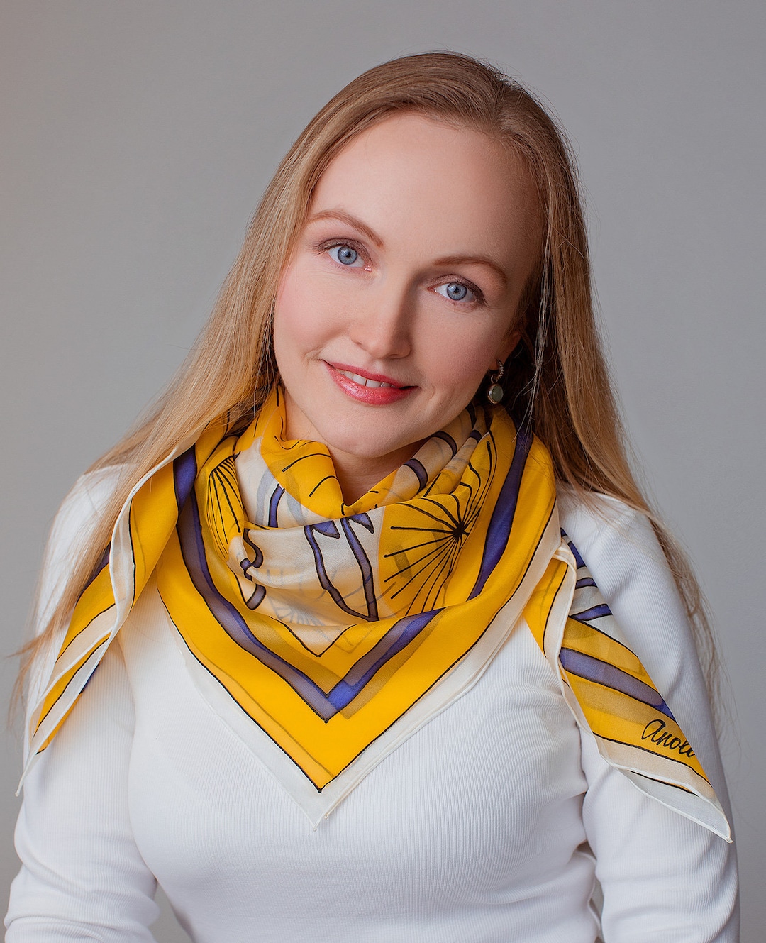 Blue/yellow Abstraction Hand Painted Silk Shawl, Square Silk Scarf ...