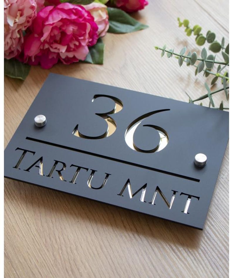 Personalized Matte Black Acrylic House Number Sign, Gold Accent - Etsy