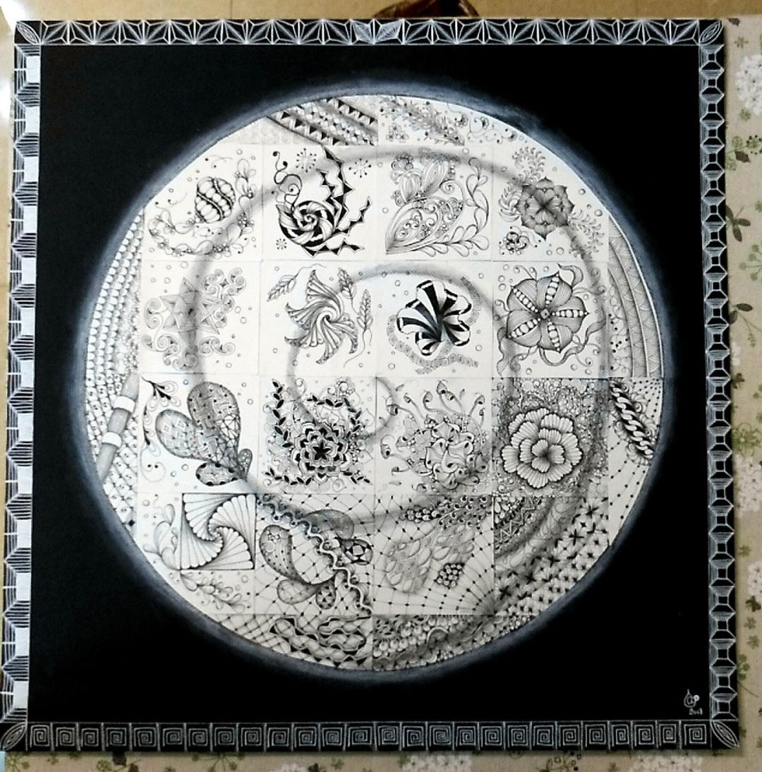 Zendala, Zentangle Inspired Arts, Hand Made, Wall Painting, Framed ...