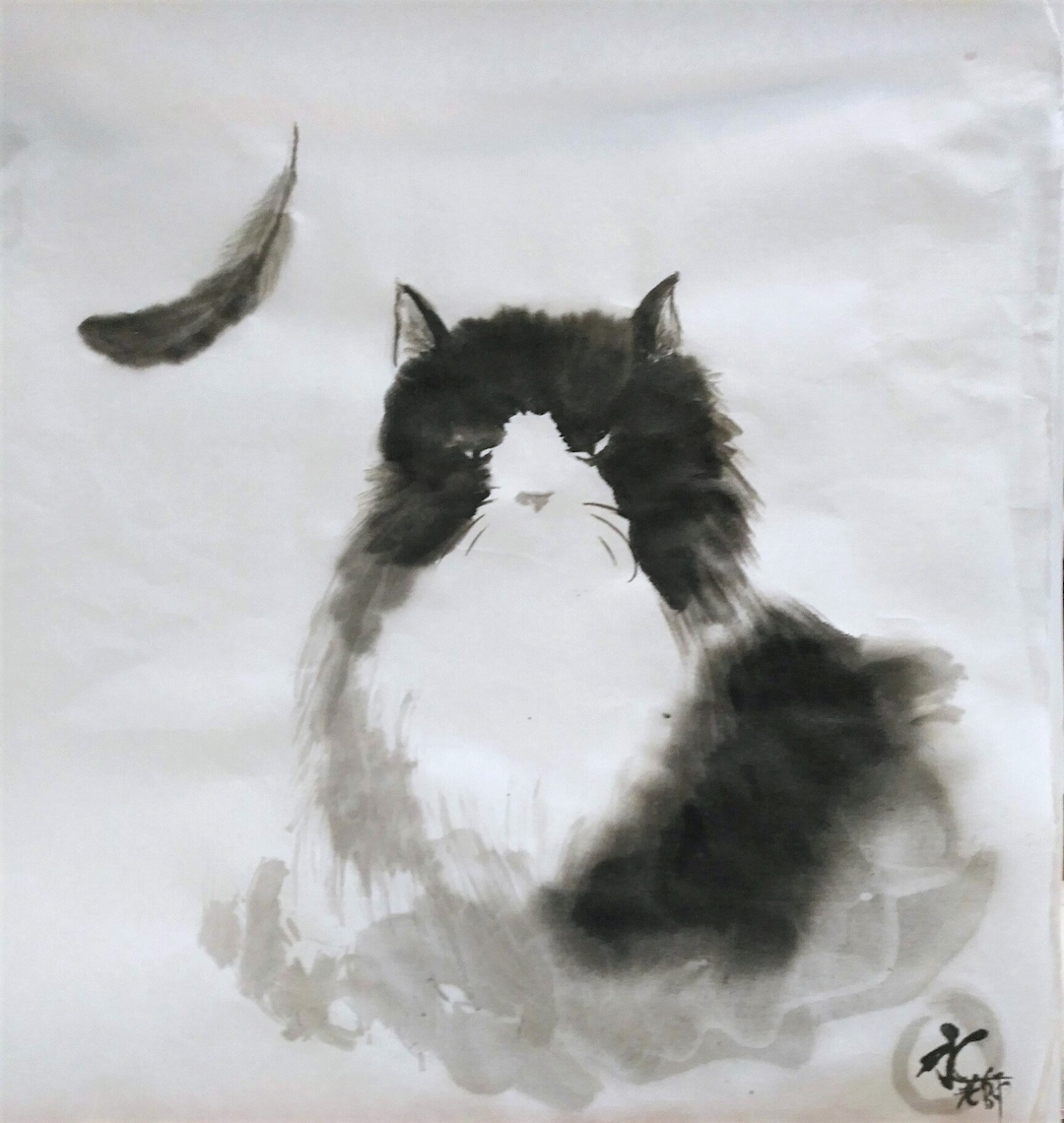 Chinese Ink Painting, Grumpy Cat, Original Paint, Chinese Tradition ...