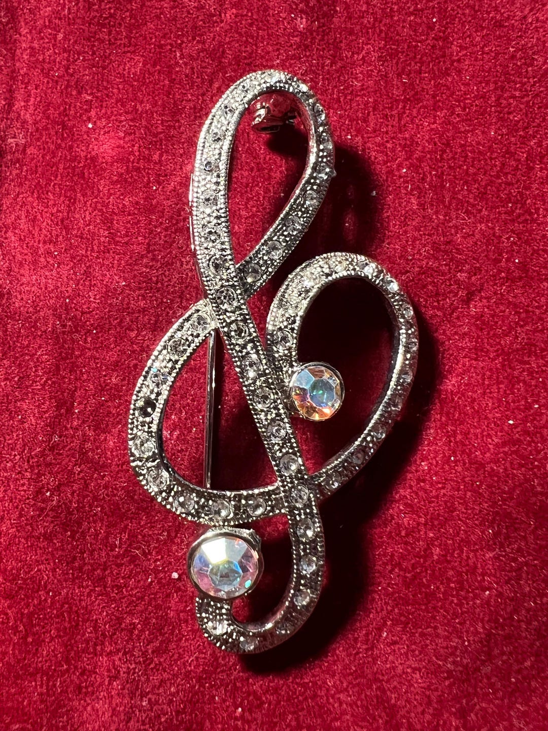 Stunning Metal and Glass Musical Note Brooch - Etsy