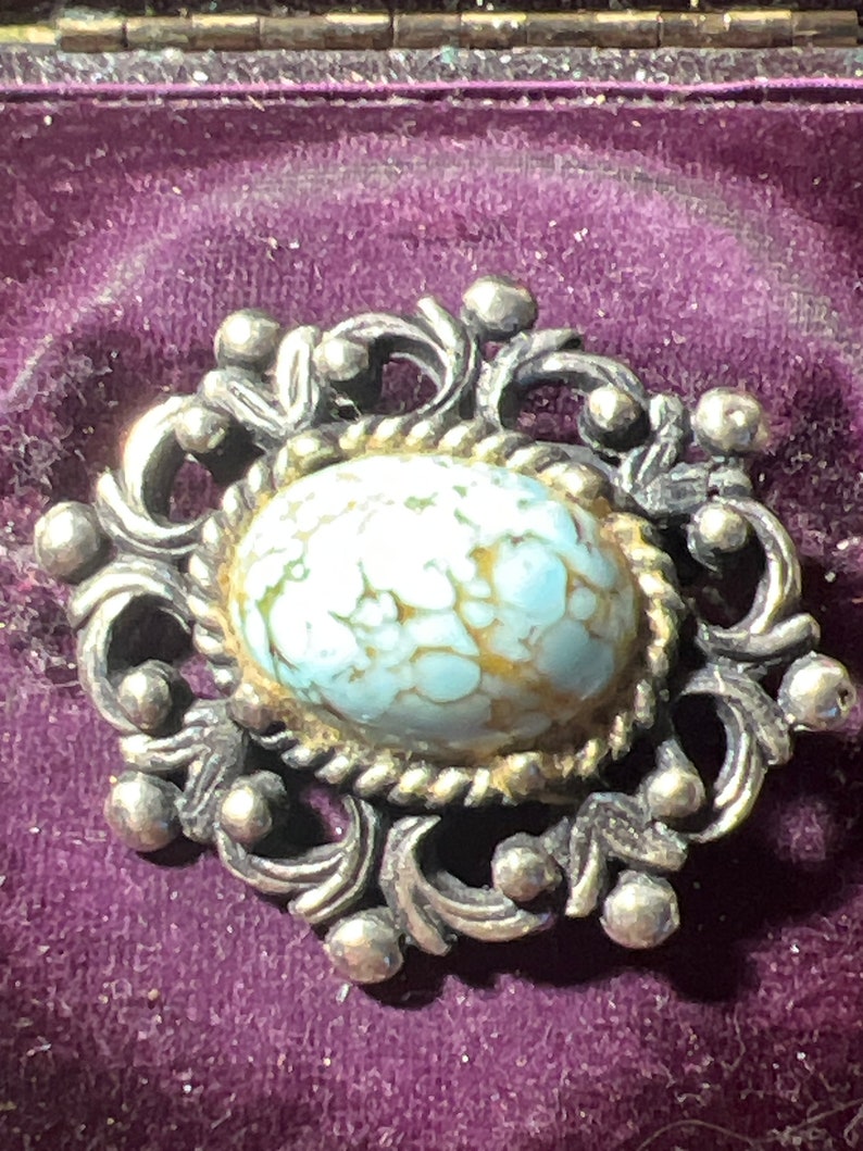 Pretty Metal and Peking Glass Brooch - Etsy