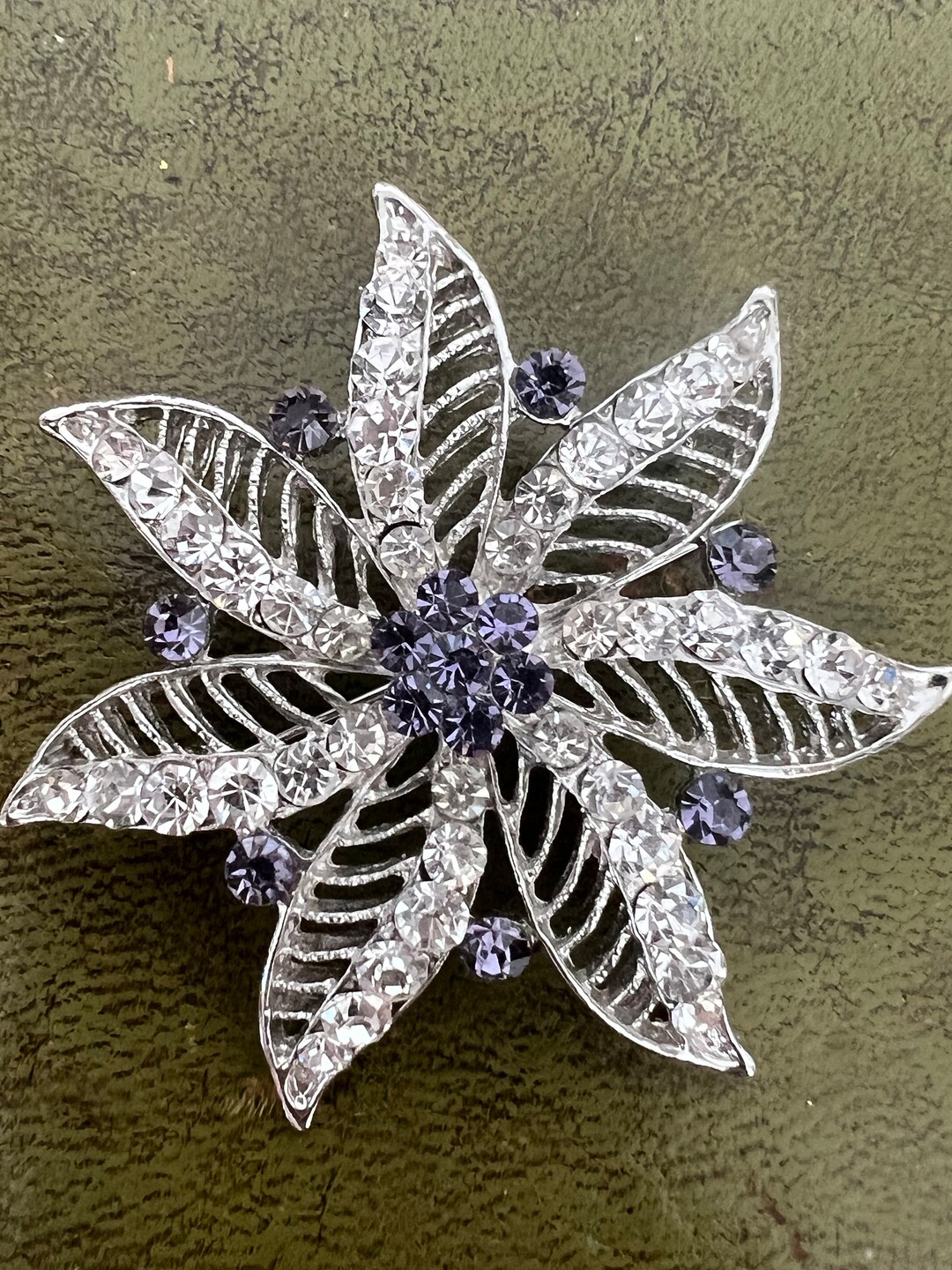 Pretty Metal and Glass Brooch - Etsy