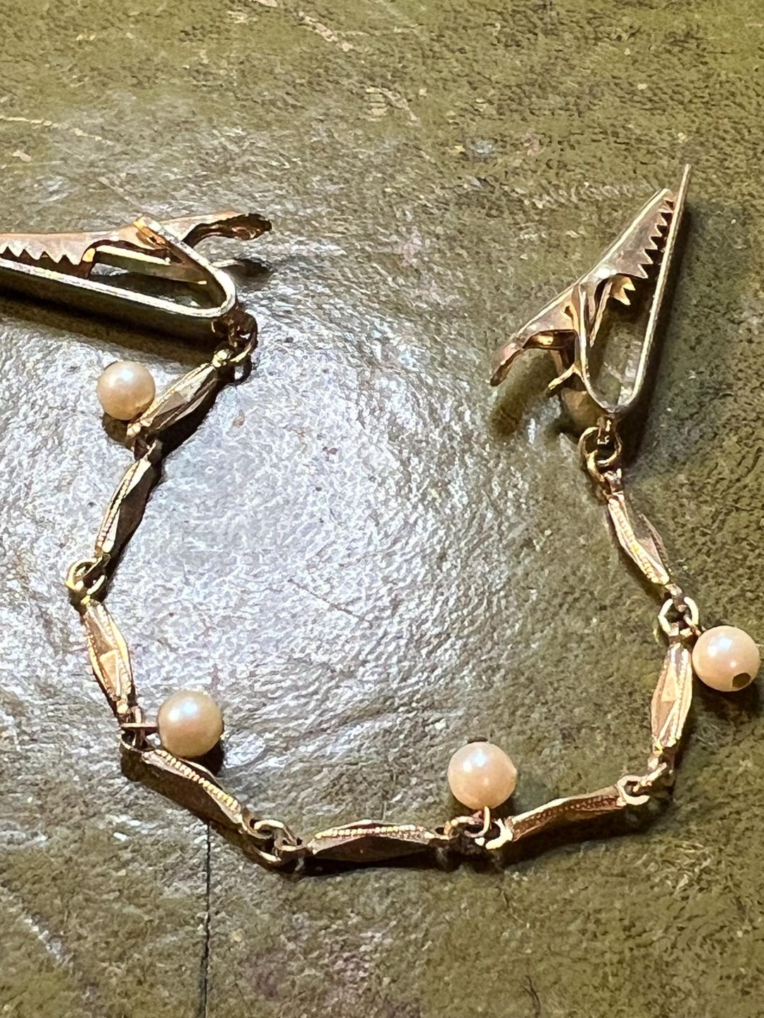 Unusual Double Clip Brooch With Faux Pearl - Etsy