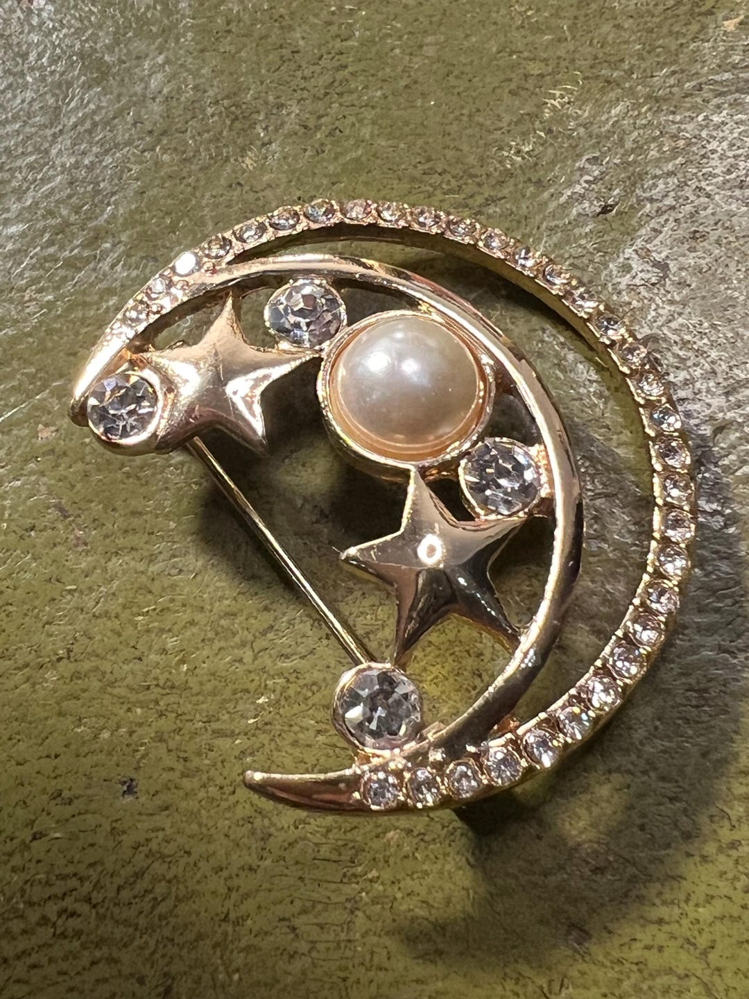 SOLD SUE Pretty Metal and Pearl Moon - Etsy