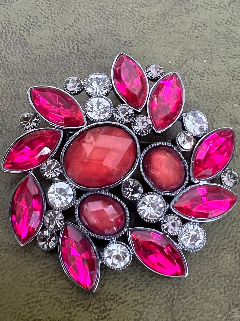 Metal Glass and Enamel Brooch - Etsy