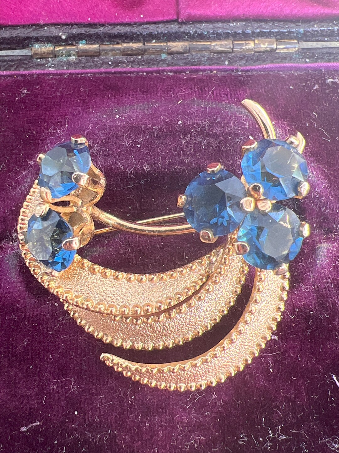 Stunning Metal Blue Glass 1960 Brooch - Etsy