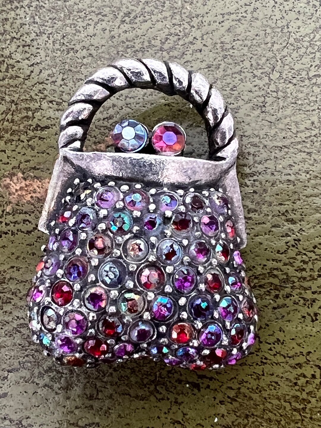 Metal and Glass Handbag Brooch - Etsy UK
