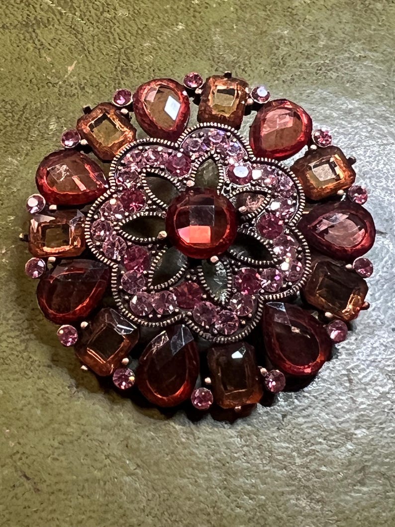 Stunning Large Metal and Glass Brooch - Etsy