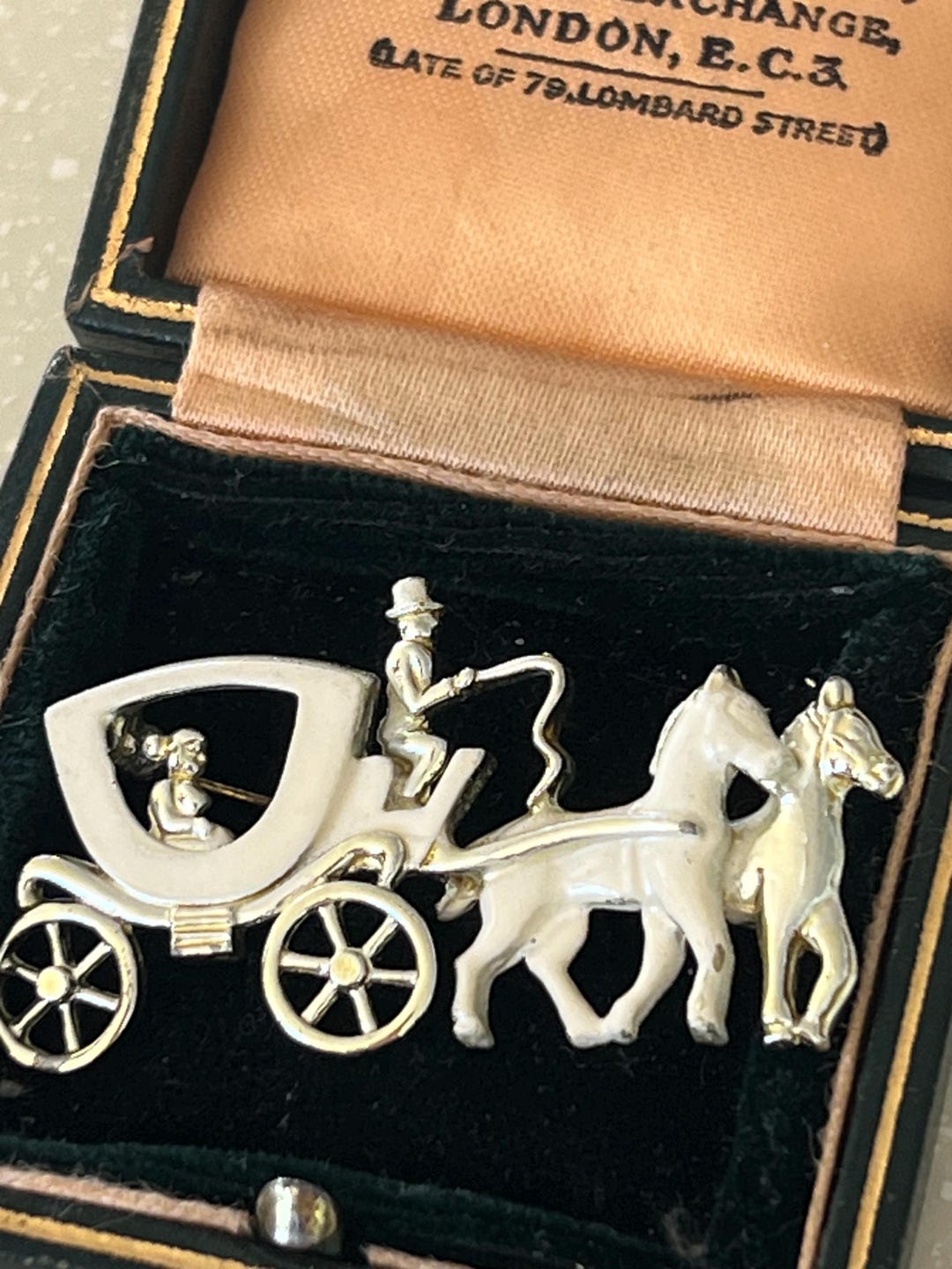Pretty Metal and Enamel Horse and Carriage Brooch - Etsy