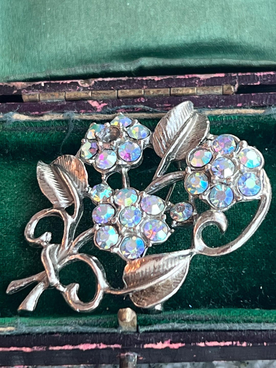 Pretty Metal and Glass Brooch - Etsy