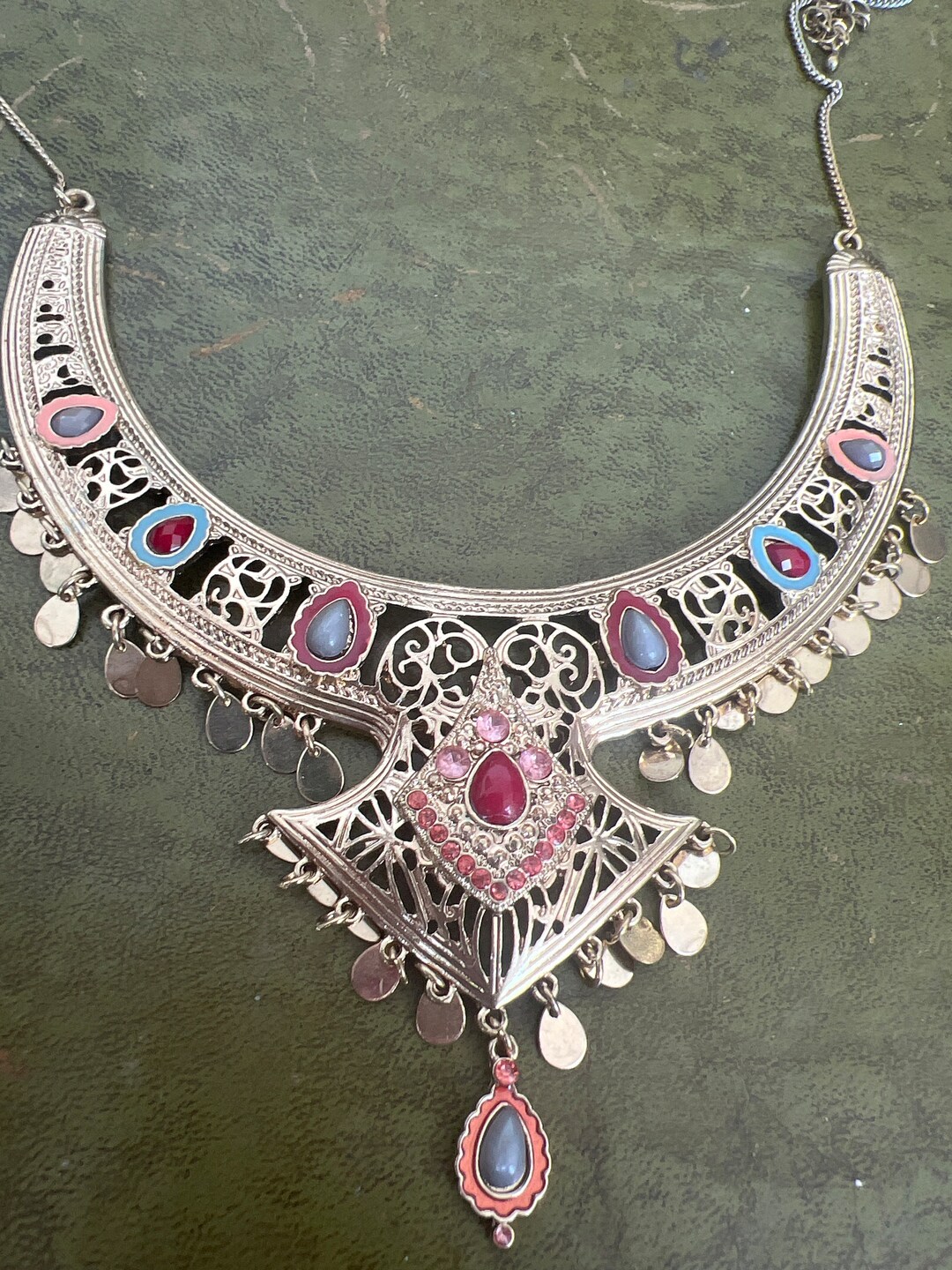 Pretty Metal and Enamel Necklace - Etsy