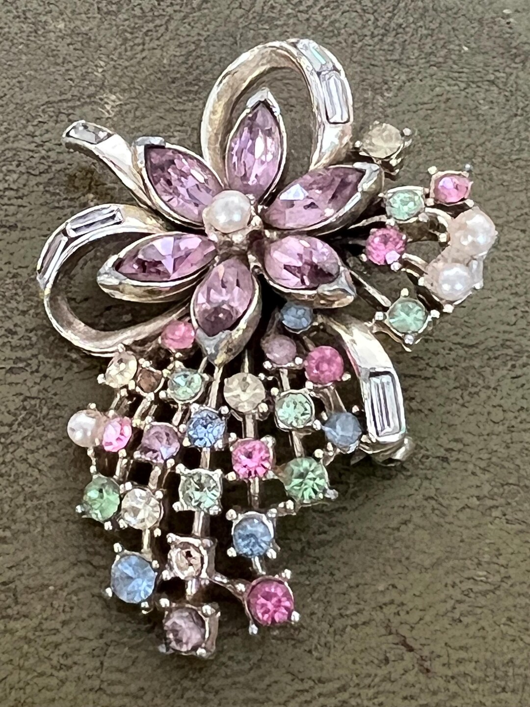Pretty Metal and Multi Colour Glass Brooch - Etsy