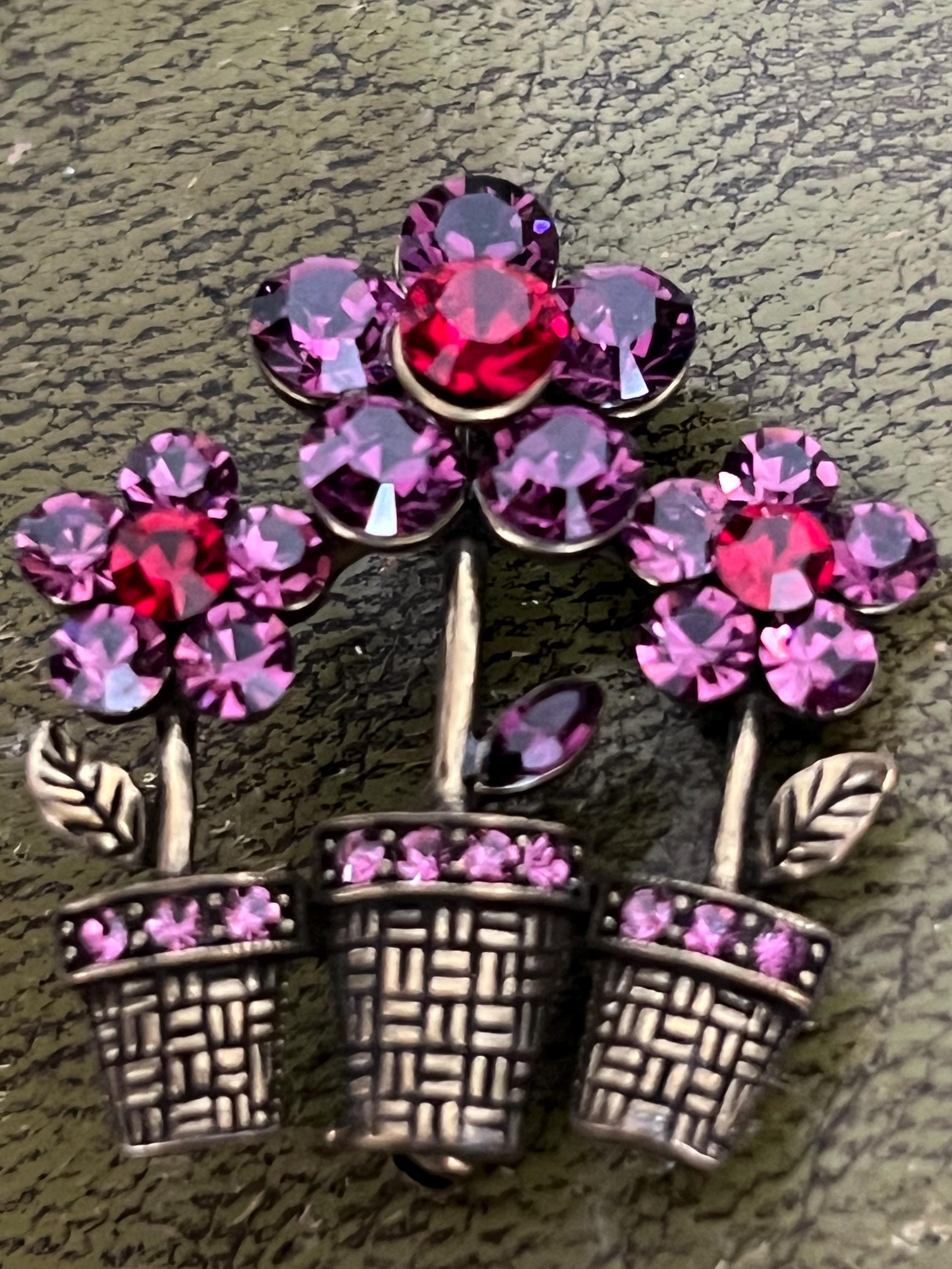 Stunning Metal and Glass Flowers in Pots Brooch - Etsy