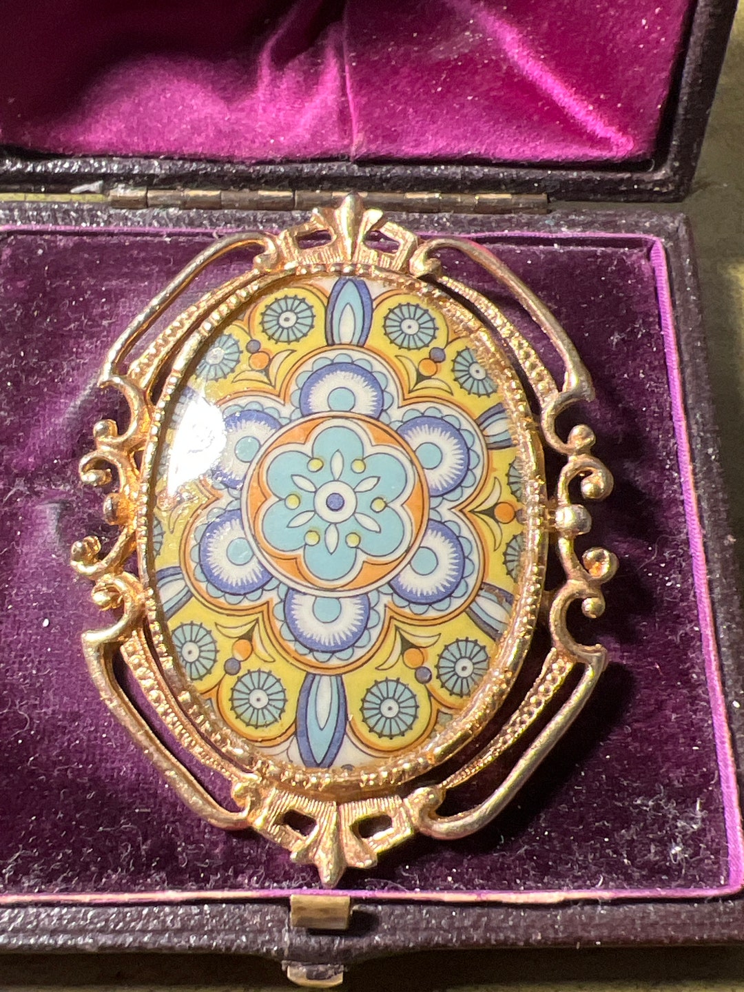 Metal and Porcelain Picture Brooch - Etsy