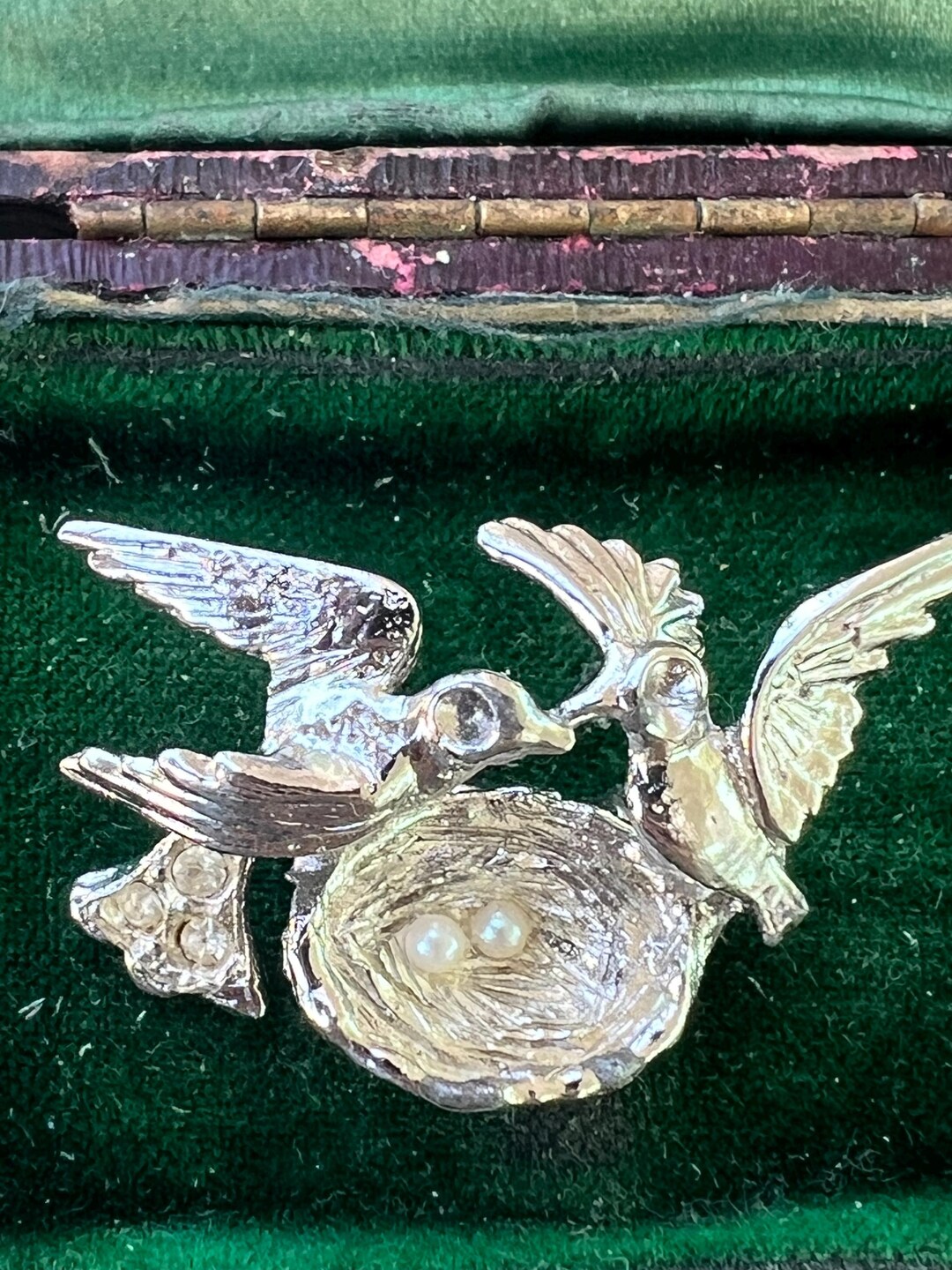 Metal and Faux Pearl Birds and Nest Brooch - Etsy
