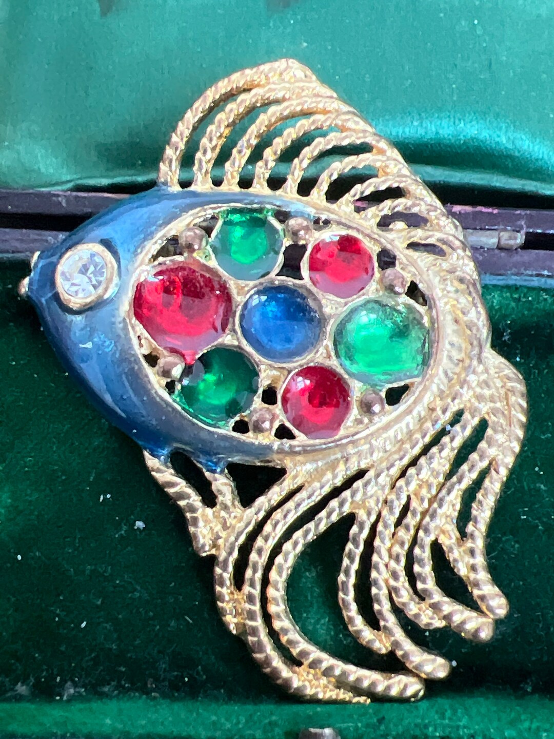 Pretty Metal and Crystal Daxon Fish Brooch 1970 - Etsy