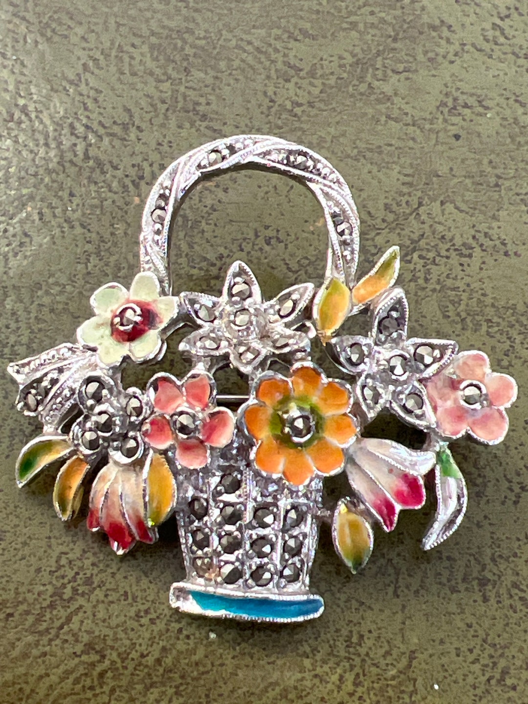 Pretty Enamel and Paste Brooch - Etsy