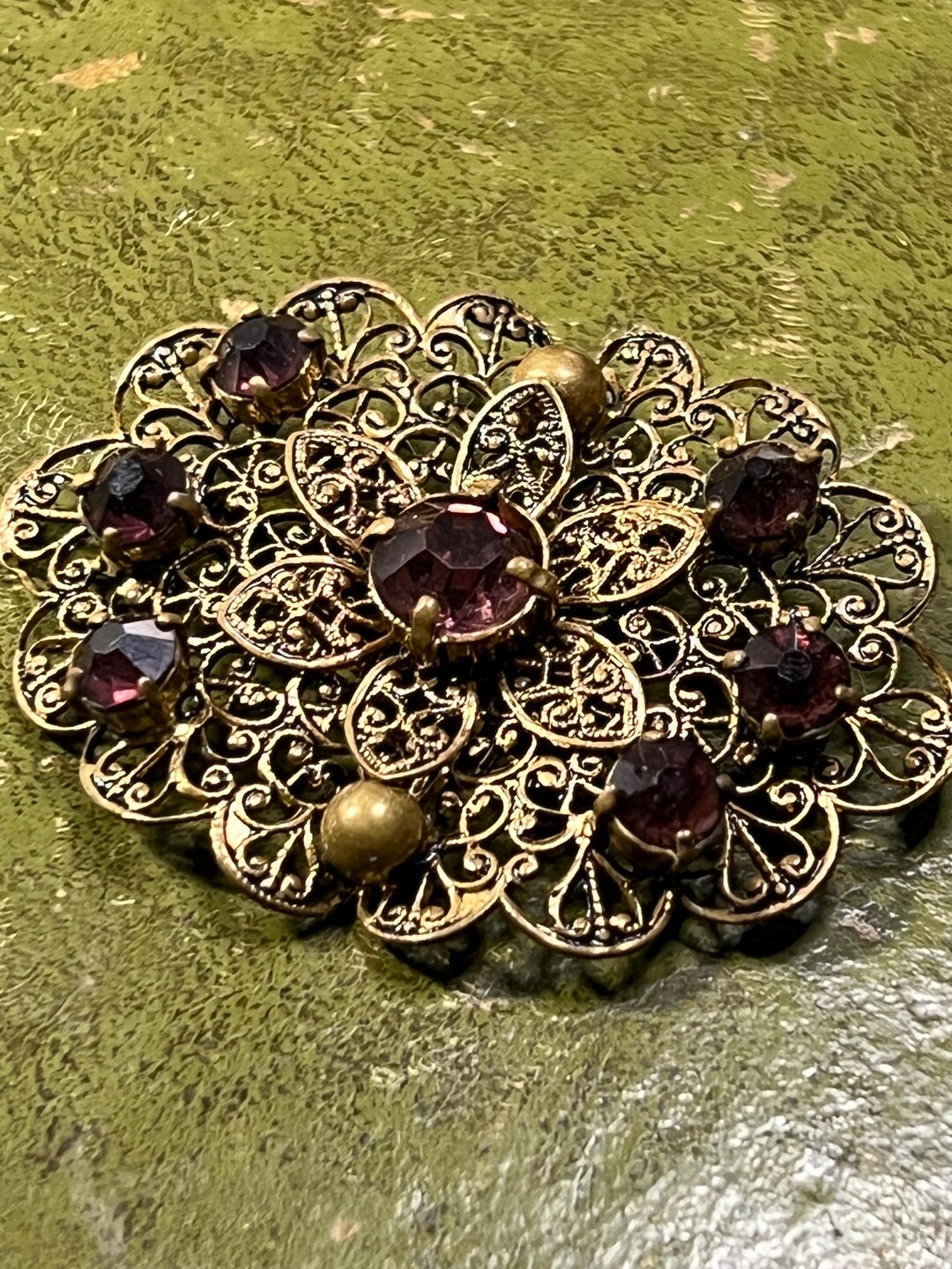 Pretty Metal and Glass Czech Brooch - Etsy