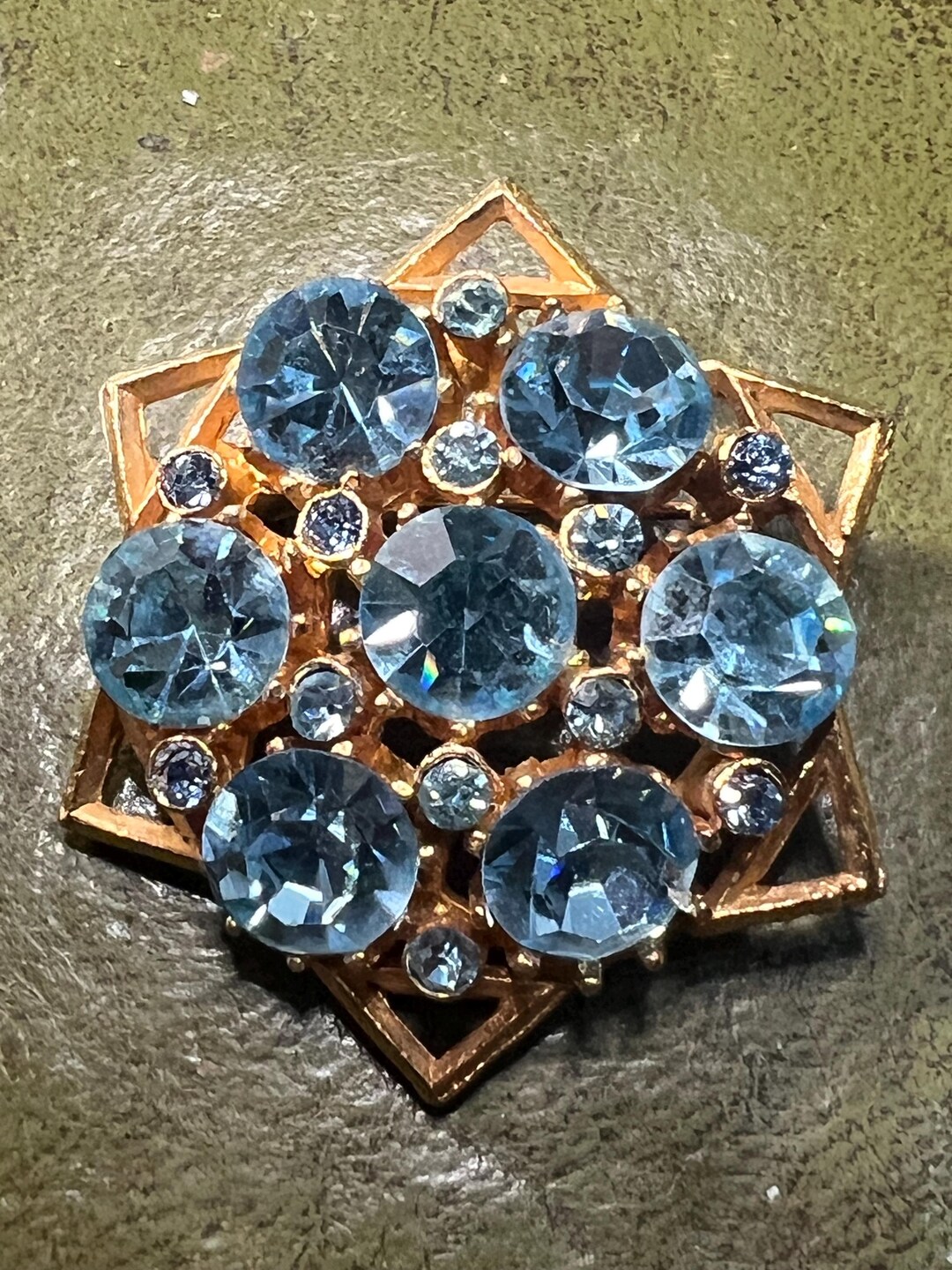 Stunning Metal and Blue Glass Brooch - Etsy