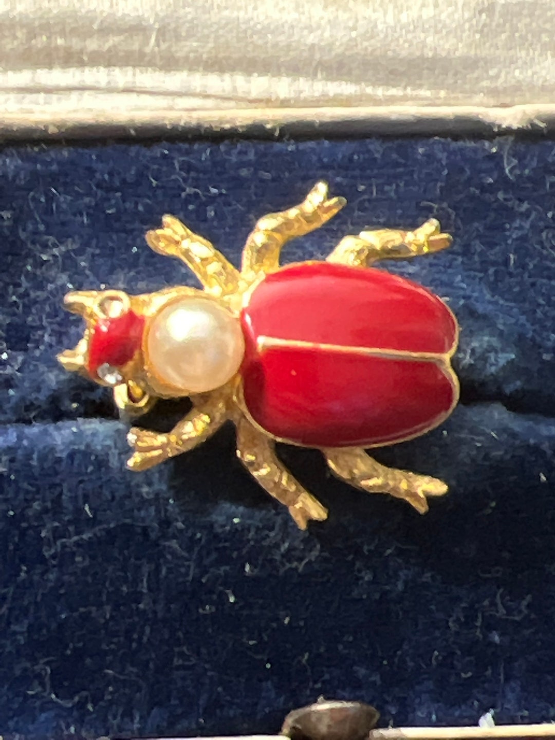 Pretty 1960 Metal Snd Enamel Insect Brooch With Faux Pearl - Etsy