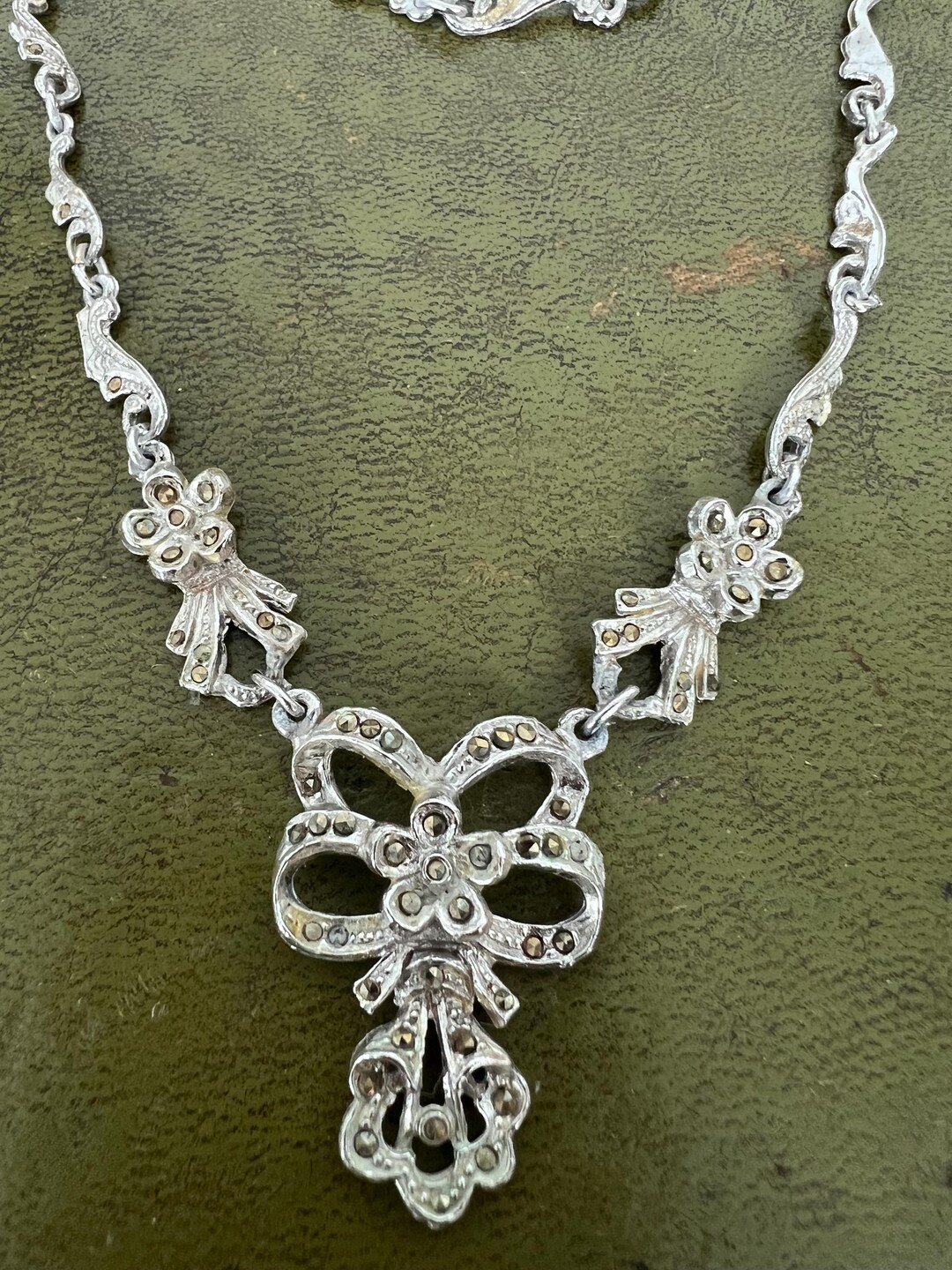 SOLD LESLEY Pretty Metal and Markesite Pendant - Etsy