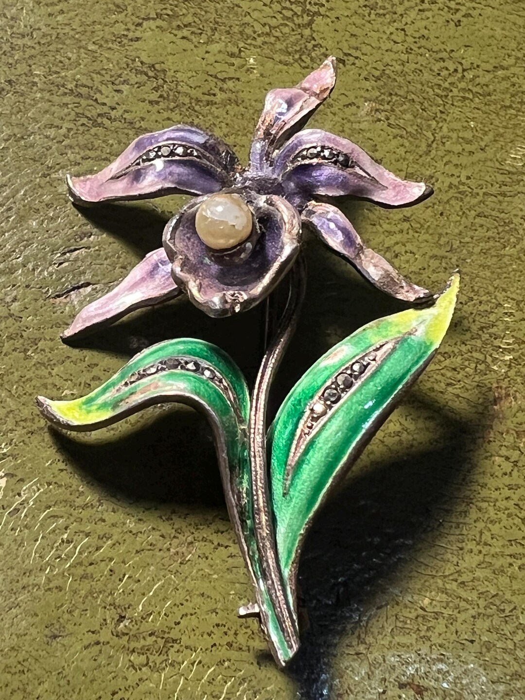 SOLD KAT Stunning Silver Metal and Enamel Brooch - Etsy