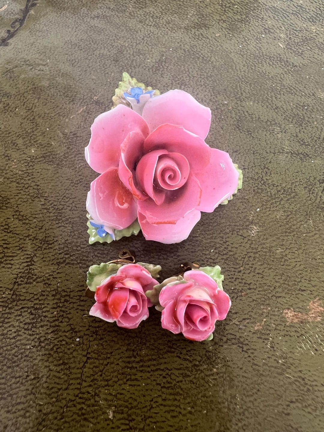 Porcelain Flower Brooch and Clip on Earrings - Etsy