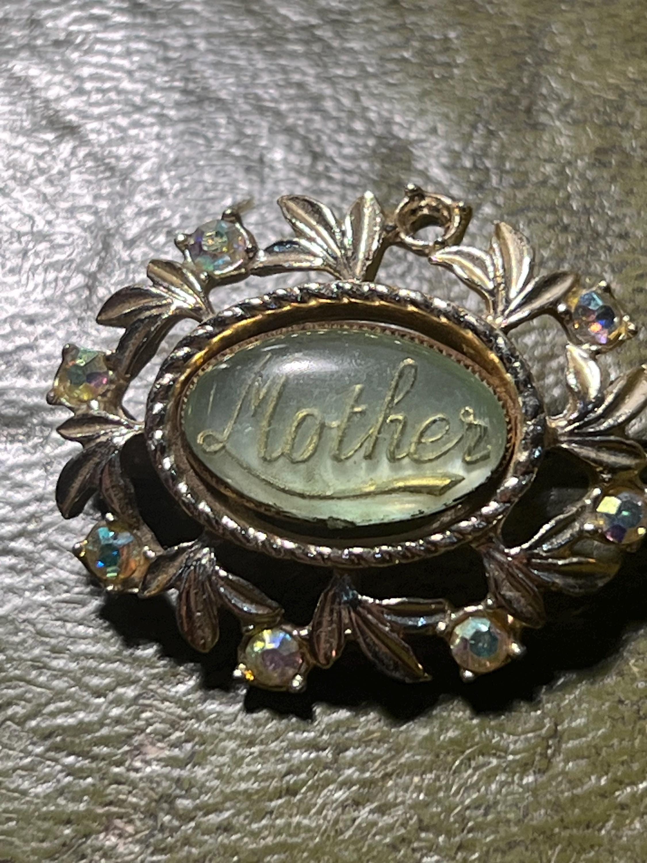 Metal and Glass Mother Brooch - Etsy